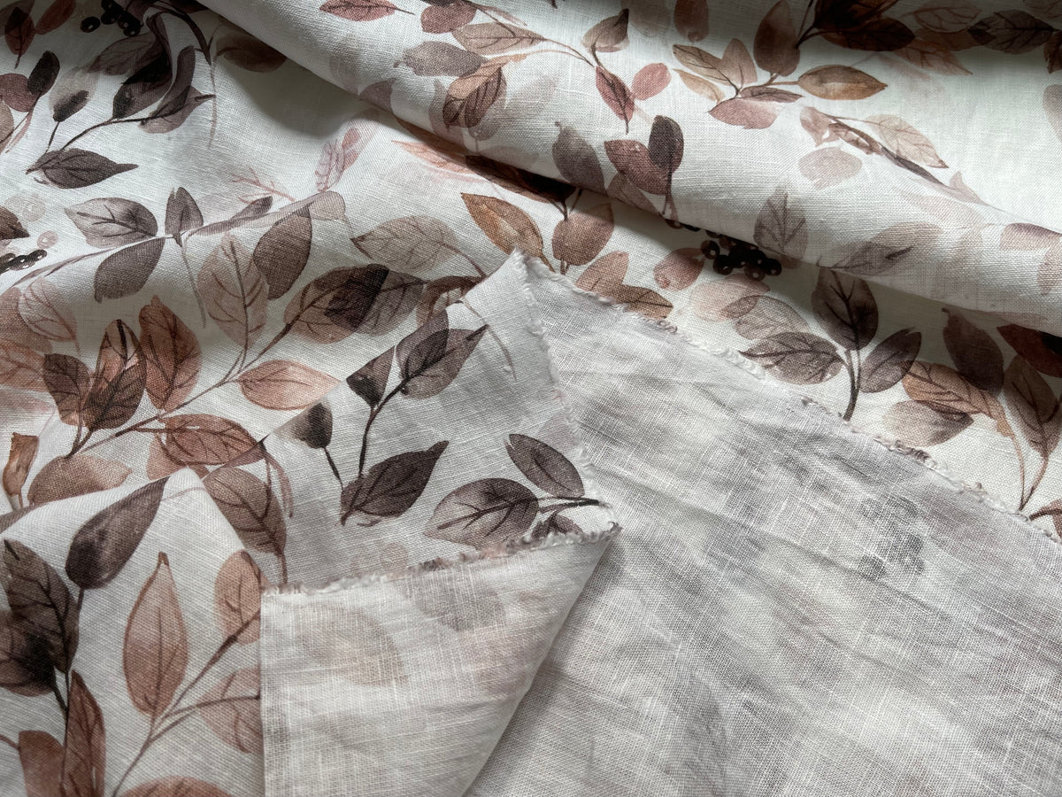 Washed Linen Fabric - Fall Berry Foliage – Terra Textilia