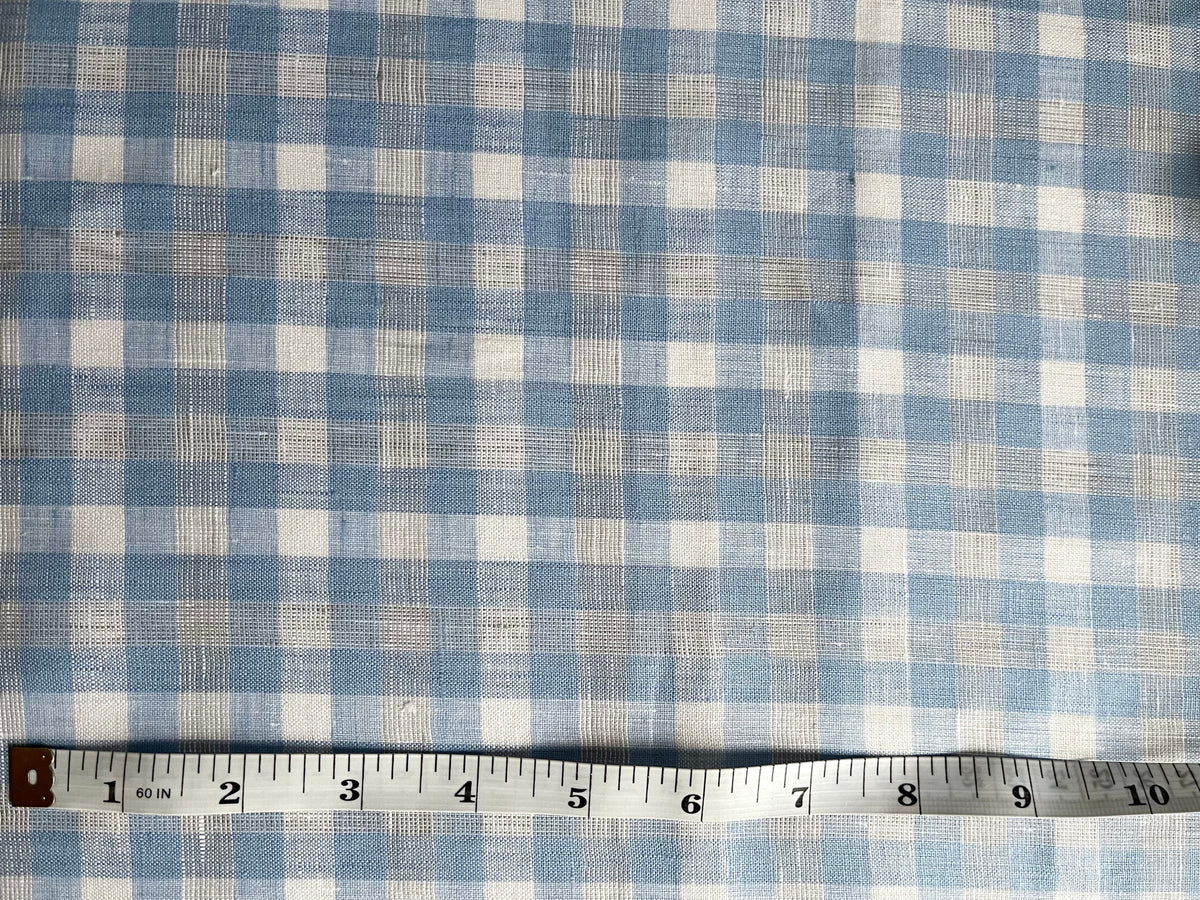 Deadstock Linen Fabric - Sky Blue Small Check – Terra Textilia